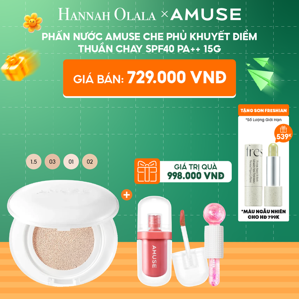 DEAL 5: PHẤN NƯỚC AMUSE CHE PHỦ KHUYẾT ĐIỂM THUẦN CHAY SPF40 PA++ 15G ...