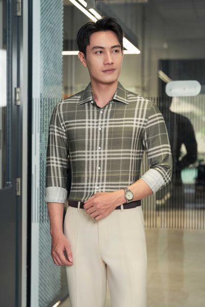 Sơ mi rêu kẻ vuông trắng - SMC180 – ADAM STORE - Thương hiệu veston may ...