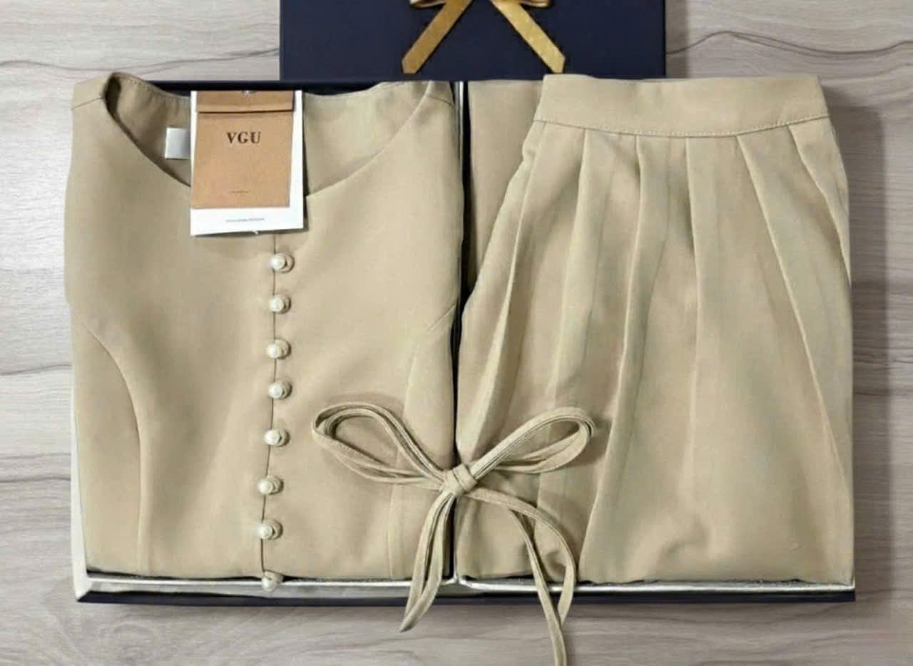 VGU1326 - SET ÁO PEPLUM - CHÂN VÁY DÀI ( KÈM DÂY BUỘC EO) - MÀU NÂU
