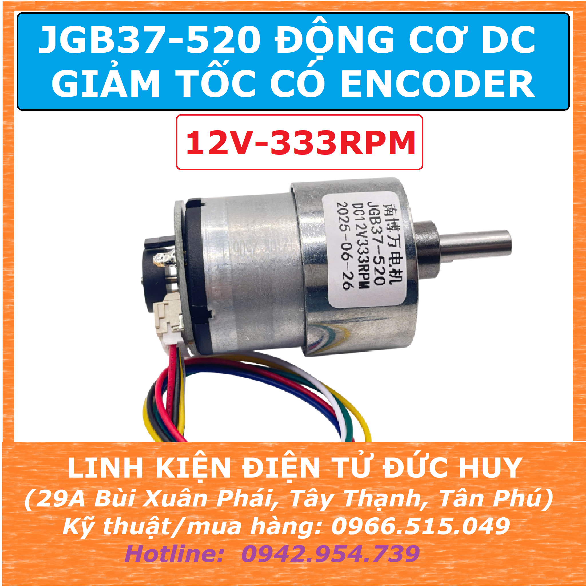 JGB37 520 ĐỘNG CƠ DC GIẢM TỐC ENCODER 12V 333RPM – LINH KIỆN ĐIỆN TỬ ...