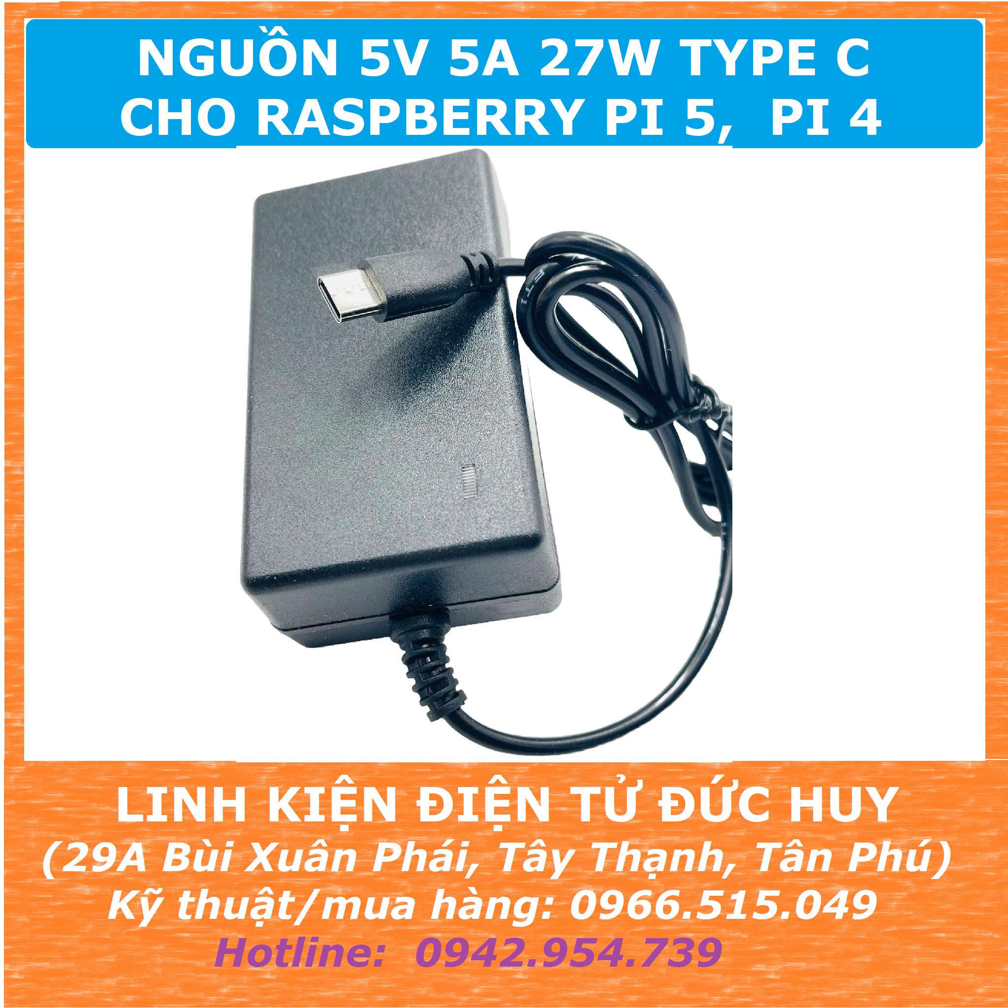 Nguồn DC 5V 5A 27W cho Raspberry Pi 4, Pi 5, type C – LINH KIỆN ĐIỆN TỬ ...
