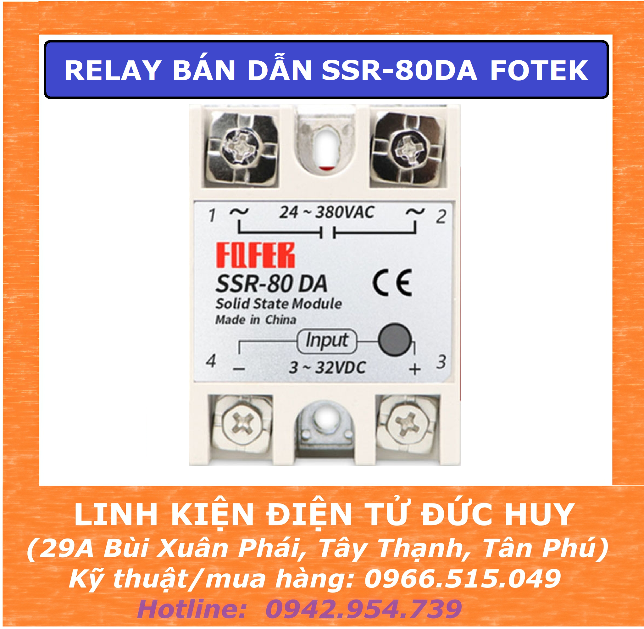 SSR 80DA FOTEK SOLID STATE RELAY (RELAY BÁN DẪN ĐIỀU KHIỂN TẢI AC ...