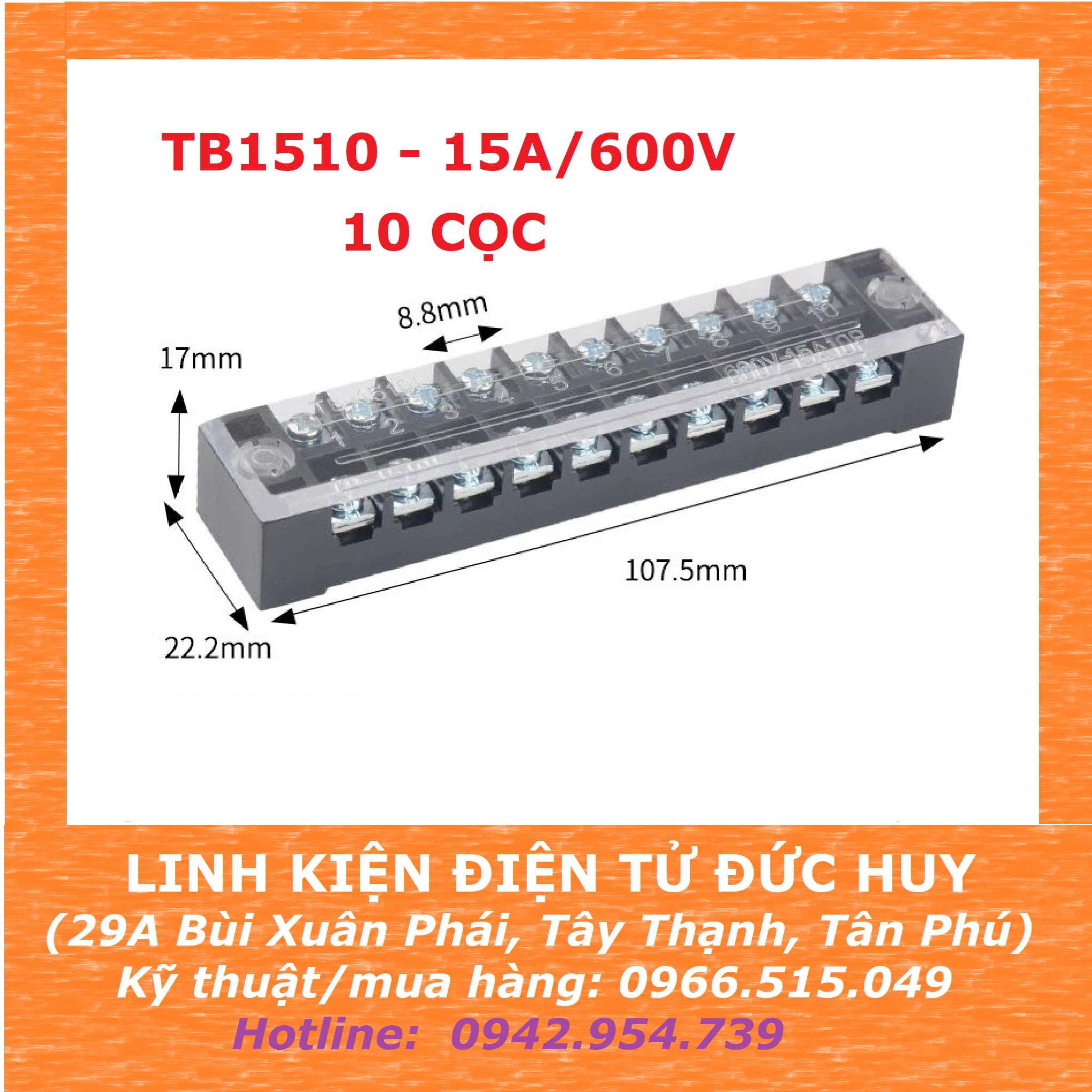 Cầu đấu dây Terminal block TB1510 15A/600V (10 cọc) – LINH KIỆN ĐIỆN TỬ ...
