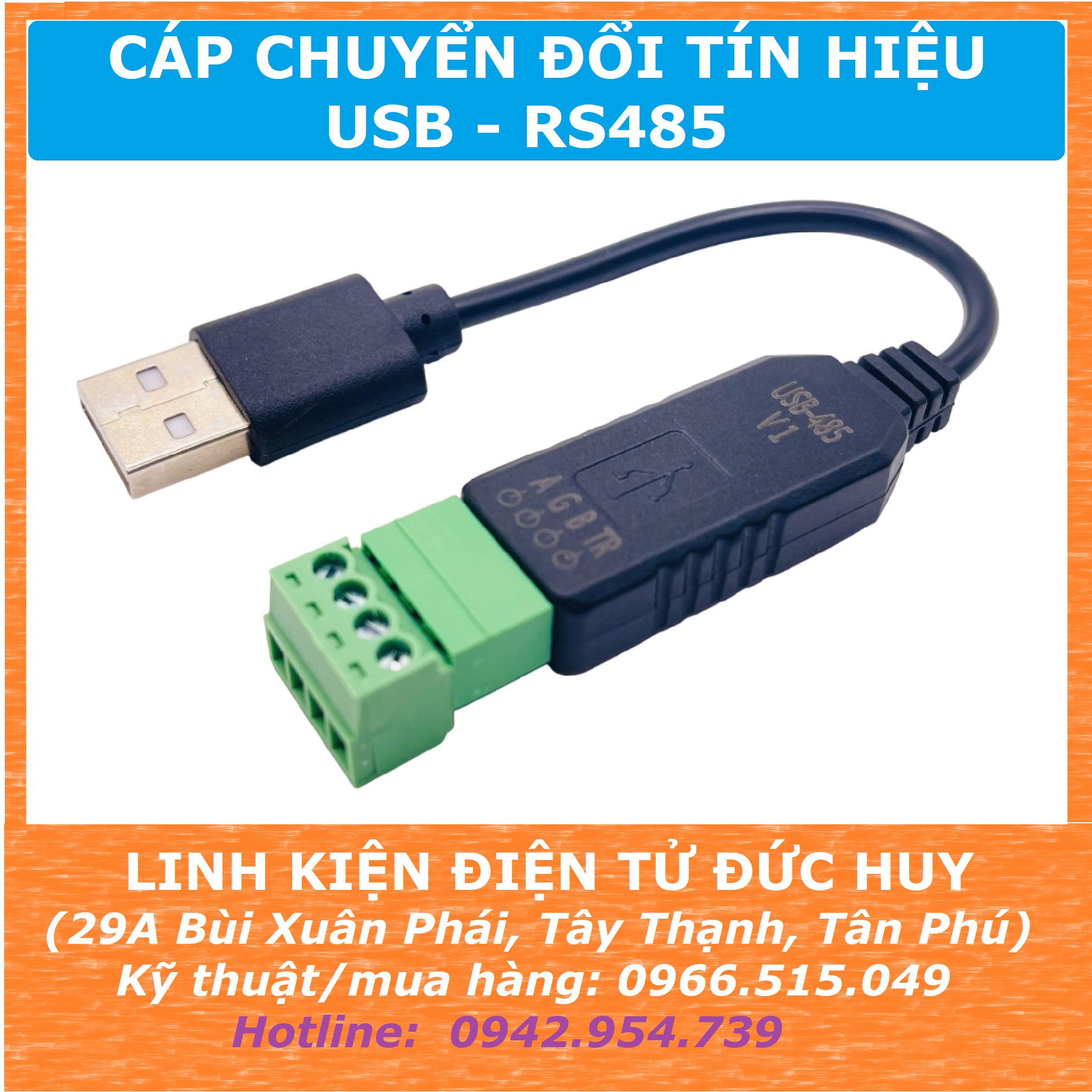 USB RS485 cáp chuyển đổi CH340, cấp công nghiệp, tích hợp điện trở 120 ...