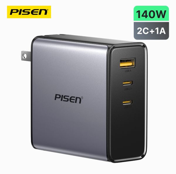 Sạc Pisen Bolt Pro 140w 3-Port Gan Fast Charger Cable Set(Us)