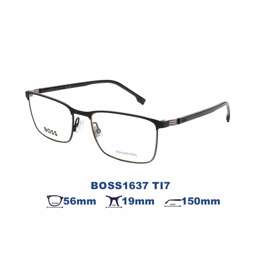 Gọng kính HUGO BOSS BOSS1637 TI7 – Đen titan | Mắt Kính Liên Sơn – LienSon