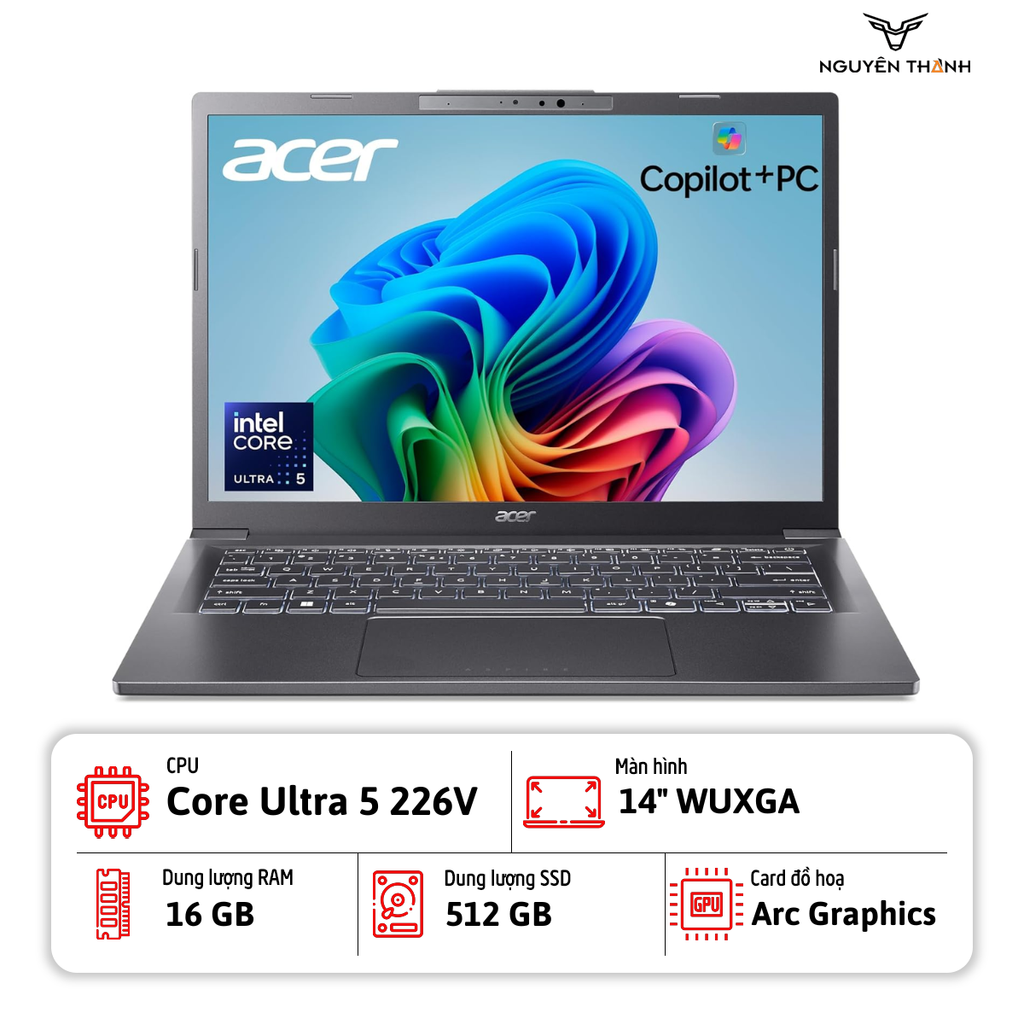 Laptop Acer Aspire 14 AI (Ultra 5-226V, 16GB RAM, 512GB SSD, 14" WUXGA