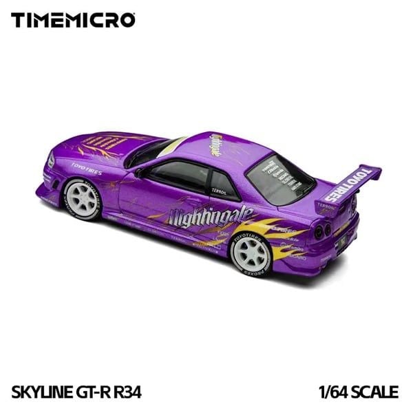 Mô hình xe Skyline GT-R R34 “Drift Flame” Purple tỉ lệ 1:64 Time Micro ...