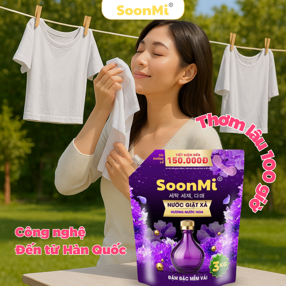 Nước Giặt Xả 2 Trong 1 Soonmi 3kg Đậm Đặc - Công Nghệ Hạt Lưu Hương Bề – Mishio Kachi Việt Nam