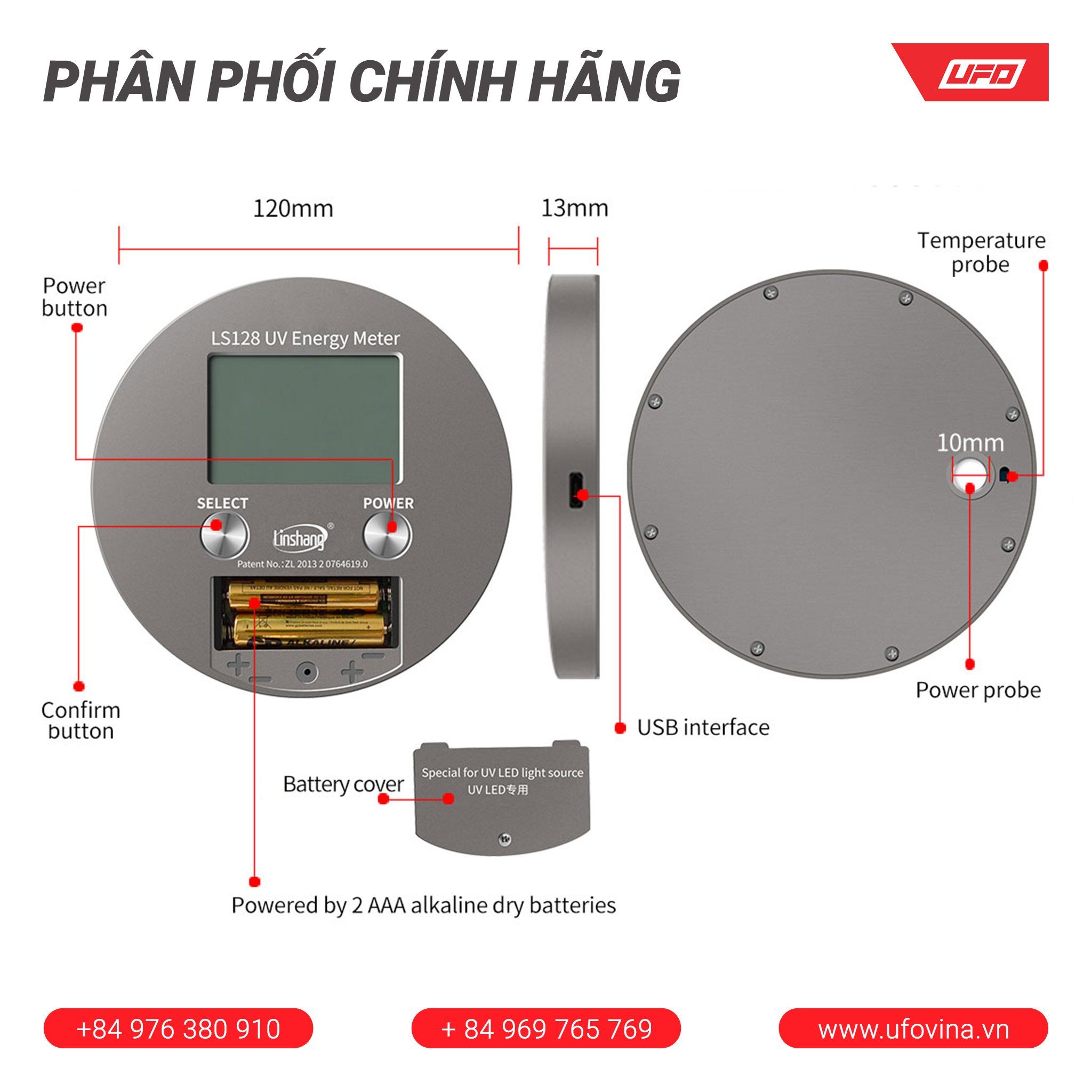 Máy đo năng lượng tia UV LS128 – Linshang UV Energy Meter (Dải UV LED: – ufovina