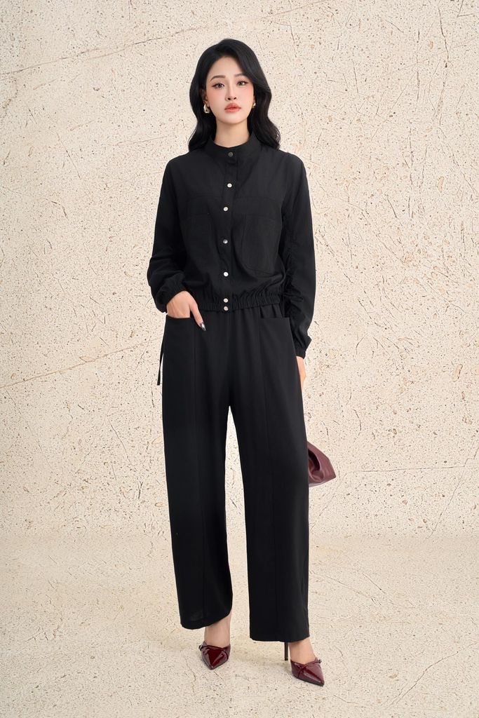 FKM7709 - Áo kiểu dạo phố vải thô dáng suông cổ tròn tay dài – Thời ...