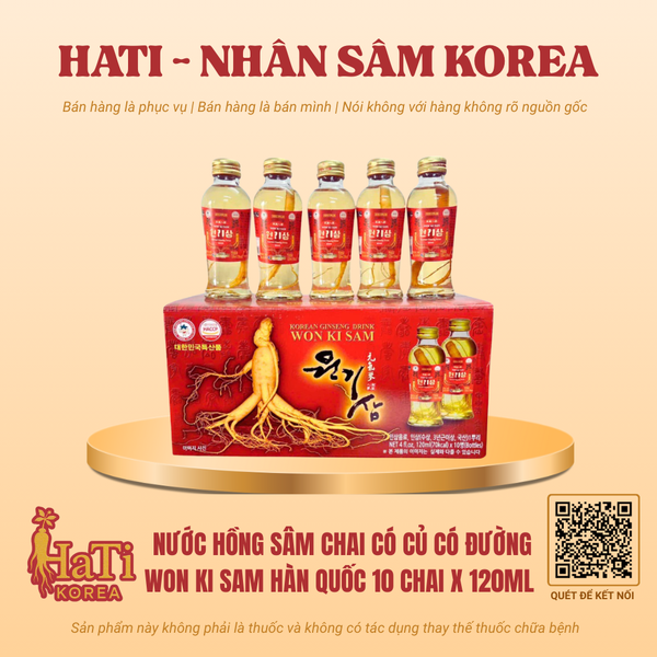 Nước Hồng Sâm Chai Có Củ Có Đường Won Ki Sam Hàn Quốc 10 Chai x 120ml ...