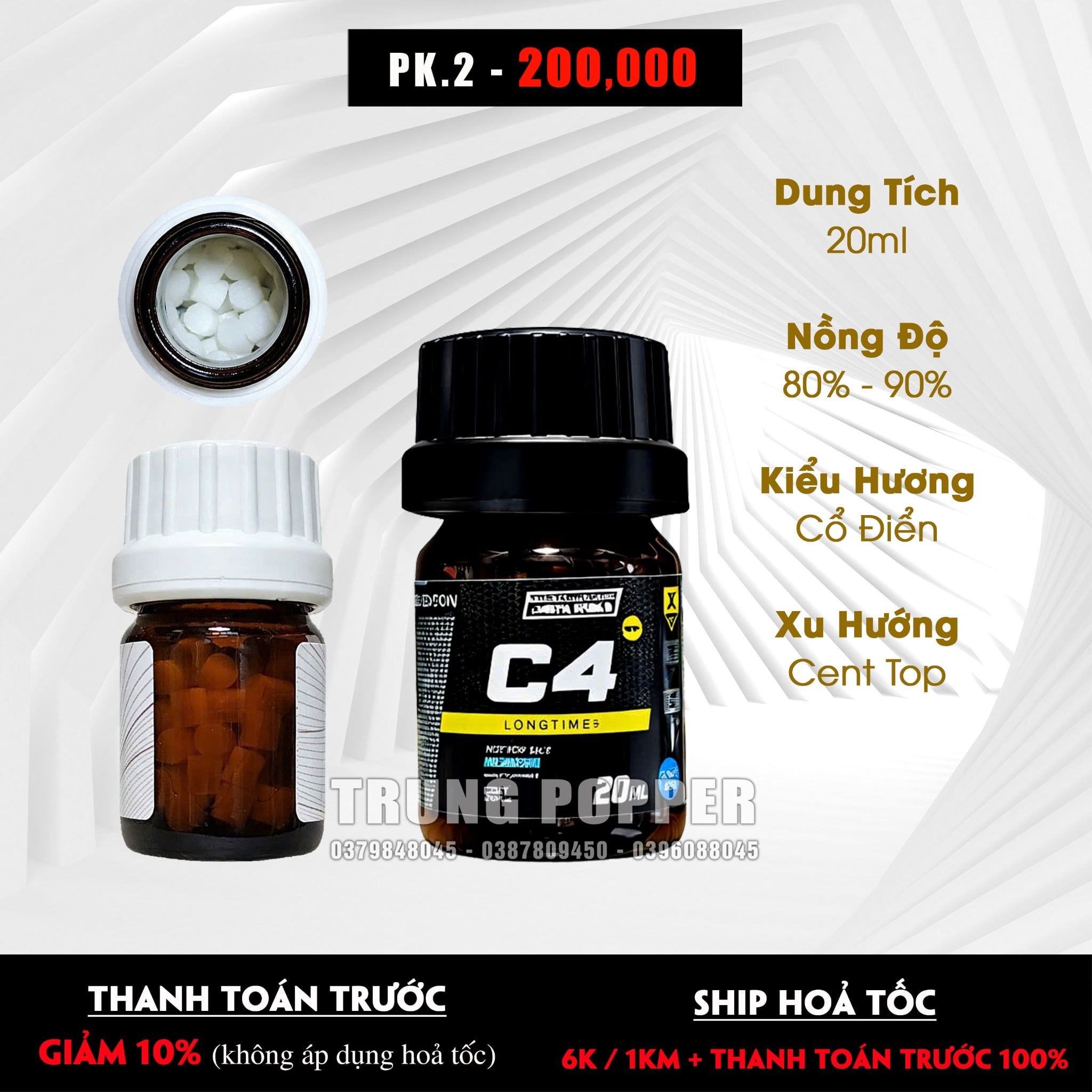 PK.2 / Popper Khô C4 LONGTIMES BLACK - Hương cổ điển (20ml) – Trung Sex