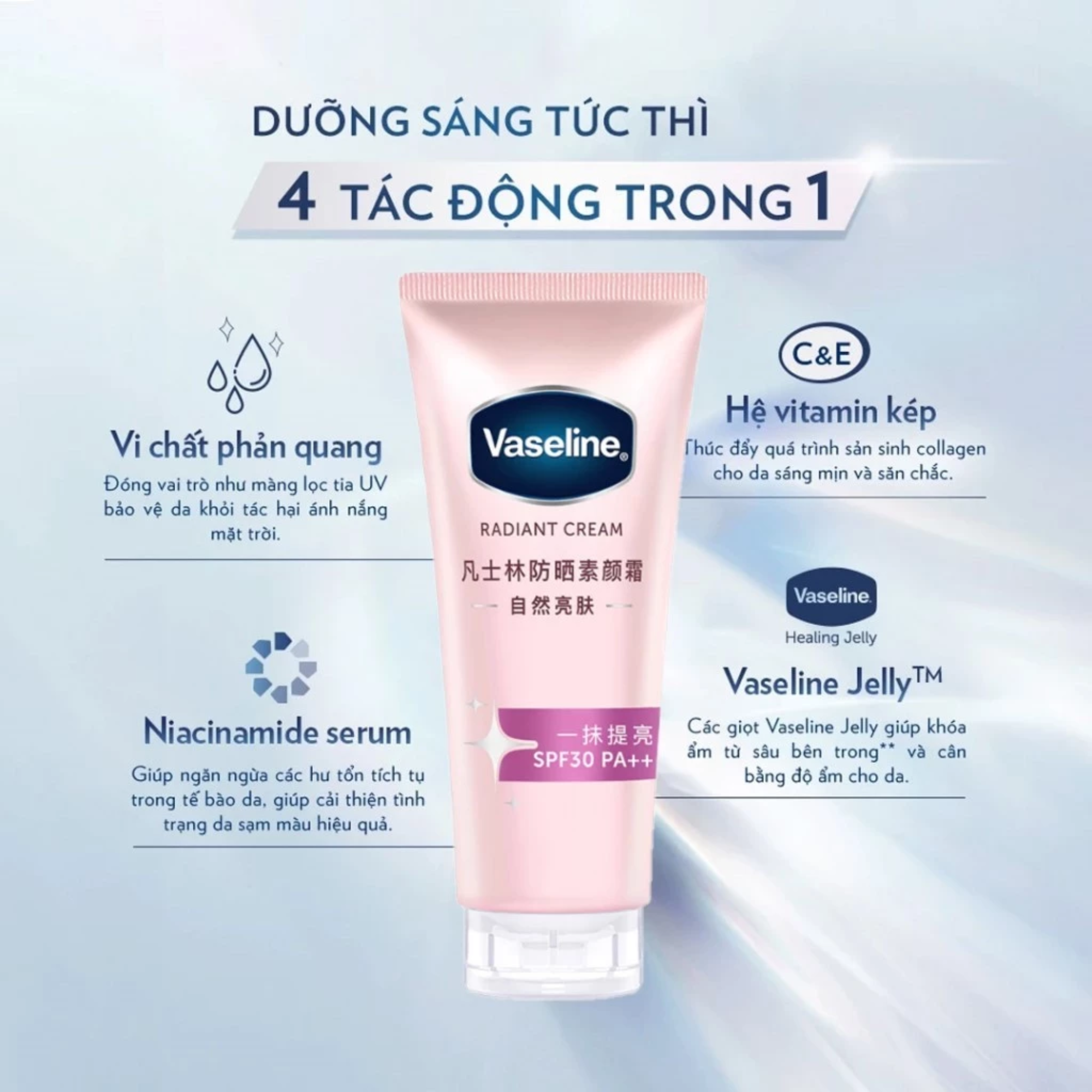 Kem Dưỡng Thể Vaseline Radiant Cream SPF30 PA++ 150g – AB BEAUTY WORLD
