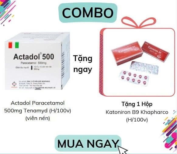Combo 1 Hộp Actadol Paracetamol 500mg Tenamyd (H/100v) (viên nén) + Tặ ...