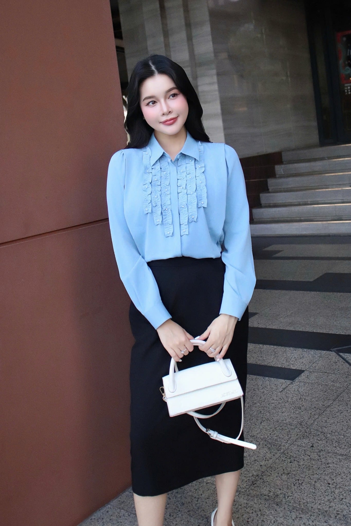 SƠ MI LỤA KIỂU ND BÈO NGỌC TRAI XANH