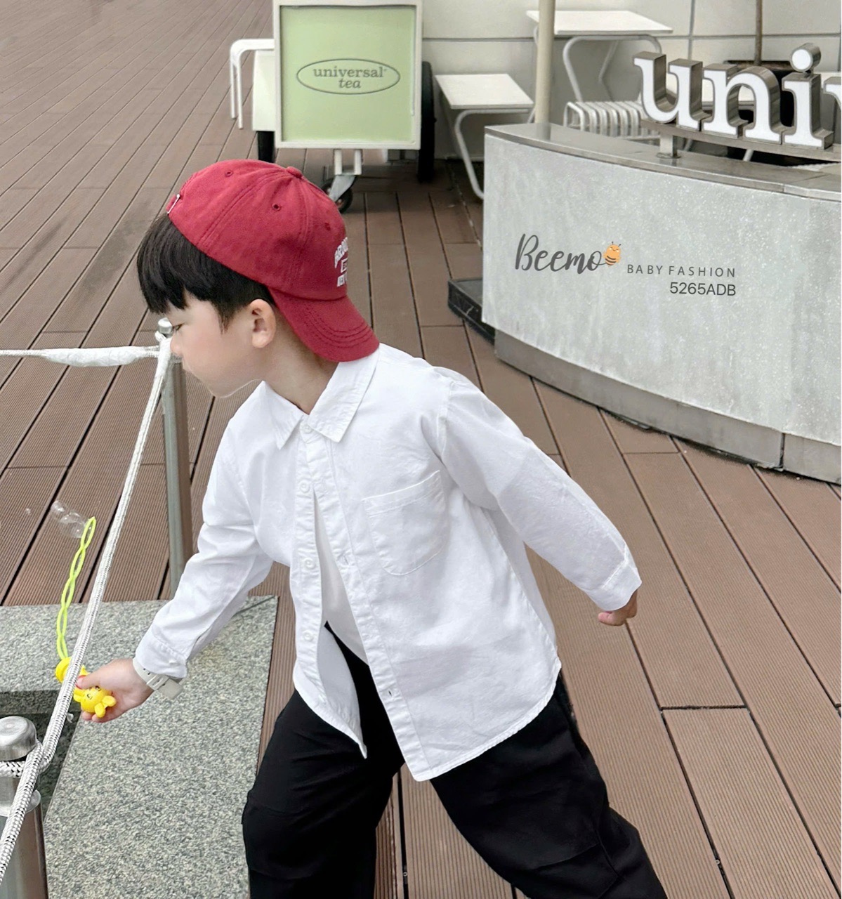 Áo sơ mi Beemo cổ đức màu trắng cho bé trai size 90-130 SHIN Baby Closet