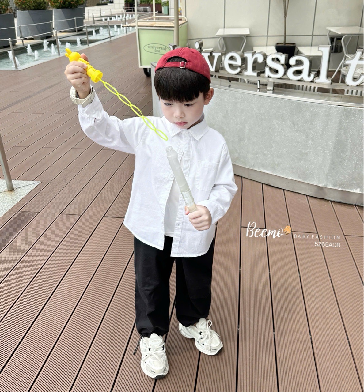 Áo sơ mi Beemo cổ đức màu trắng cho bé trai size 90-130 SHIN Baby Closet