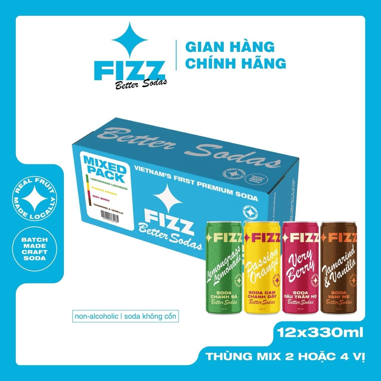 Fizz Soda Mix Nhiều Vị - Thùng 12 Lon 330ml – Tiệm Bia Gà