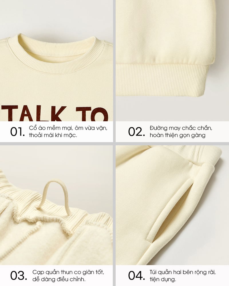 Bộ dài tay nỉ bông dày ấm cho bé trai và bé gái U1301 - Unifriend Vietnam