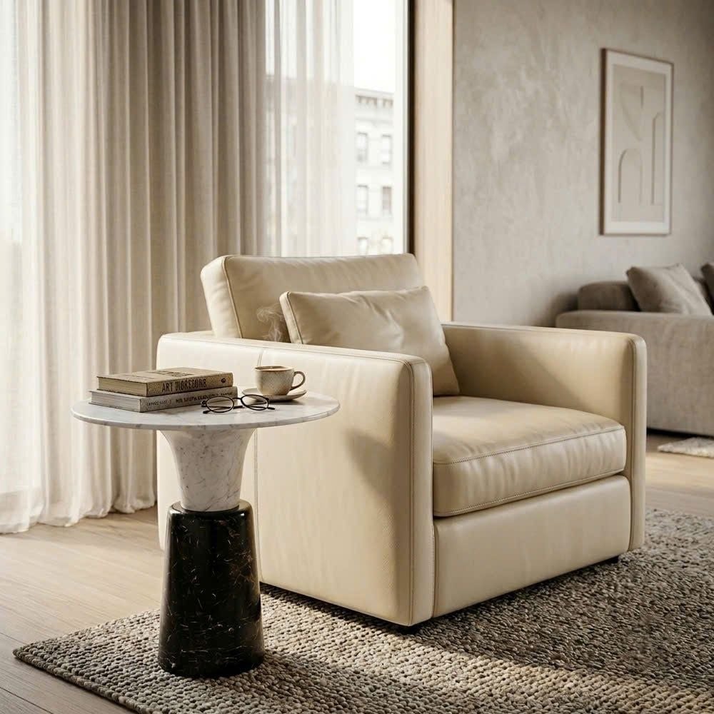 Bàn Tab Sofa Đá Cẩm Thạch Tự Nhiên Mặt Tròn D50 x H52 cm Nguyên Khối ...