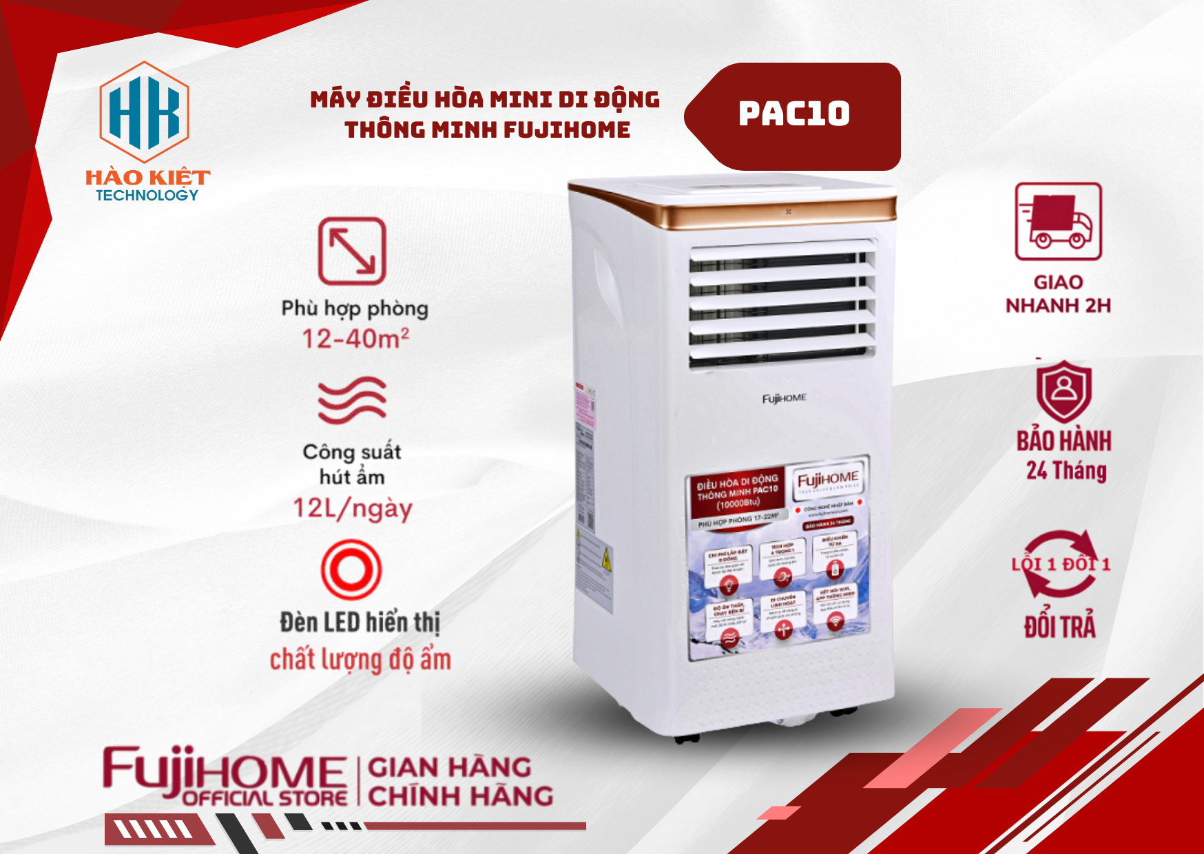 PAC10 - Máy Điều Hòa Di Động Thông Minh Fujihome – Điện Máy Hào Kiệt