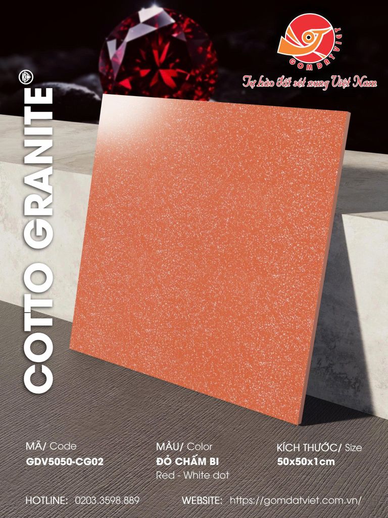 GẠCH COTTO GRANITE 50X50 ĐỎ CHẤM BI – GỐM ĐẤT VIỆT
