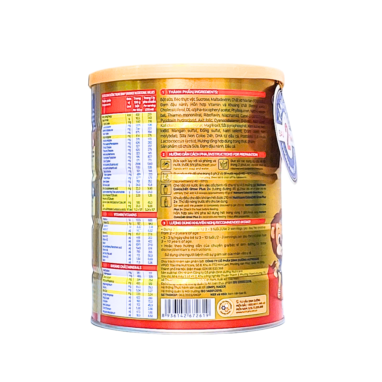 Sữa bột Colos24h Grow Plus 1+ 850g - Nutricare - Cho bé từ 1 đến 2 tu ...