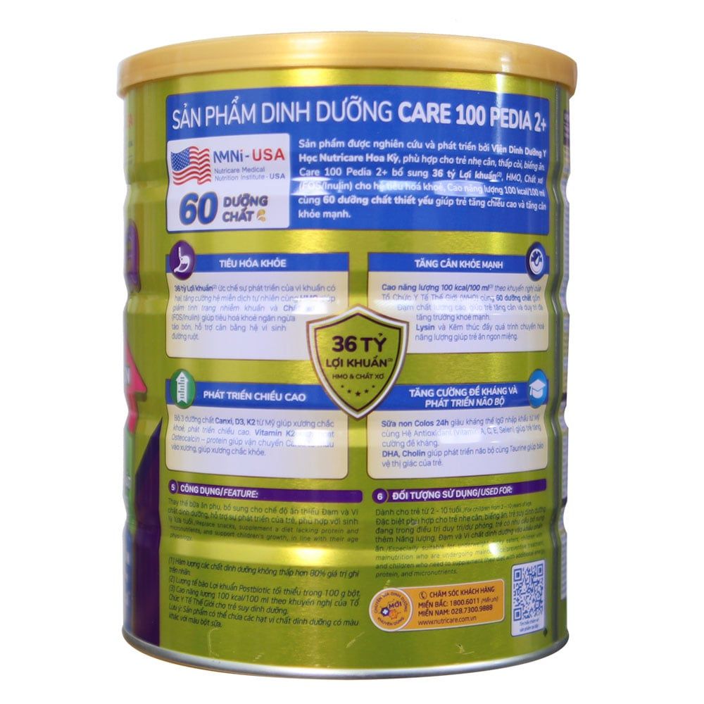 Sữa Care 100 Pedia 2+ 850g Nutricare (từ 2 – 10 tuổi) – Ruby Mart
