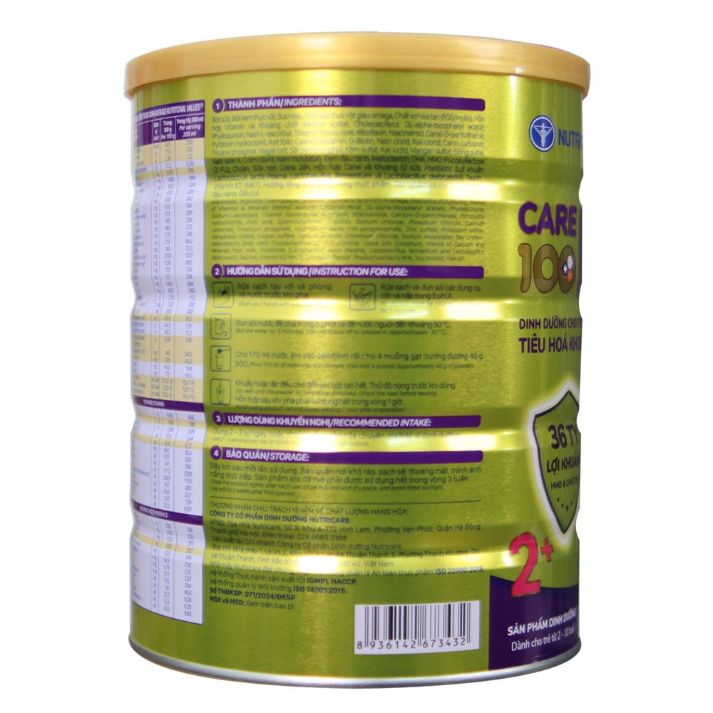 Sữa Care 100 Pedia 2+ 850g Nutricare (từ 2 – 10 tuổi) – Ruby Mart