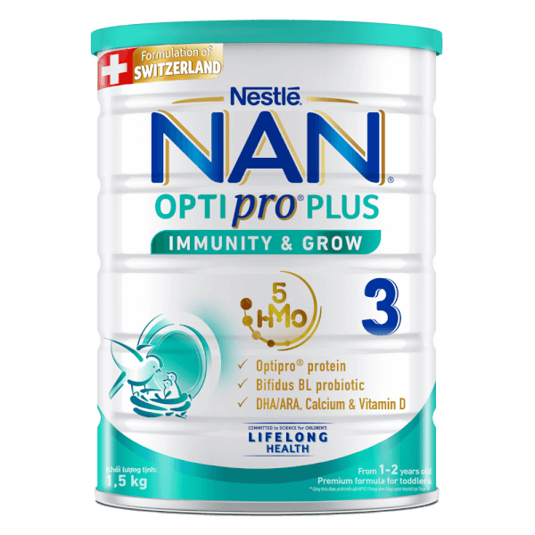 Sữa bột Nan Optipro PLUS 3 1.5kg, với 5HMO, công thức từ Thụy Sĩ (1-2 ...
