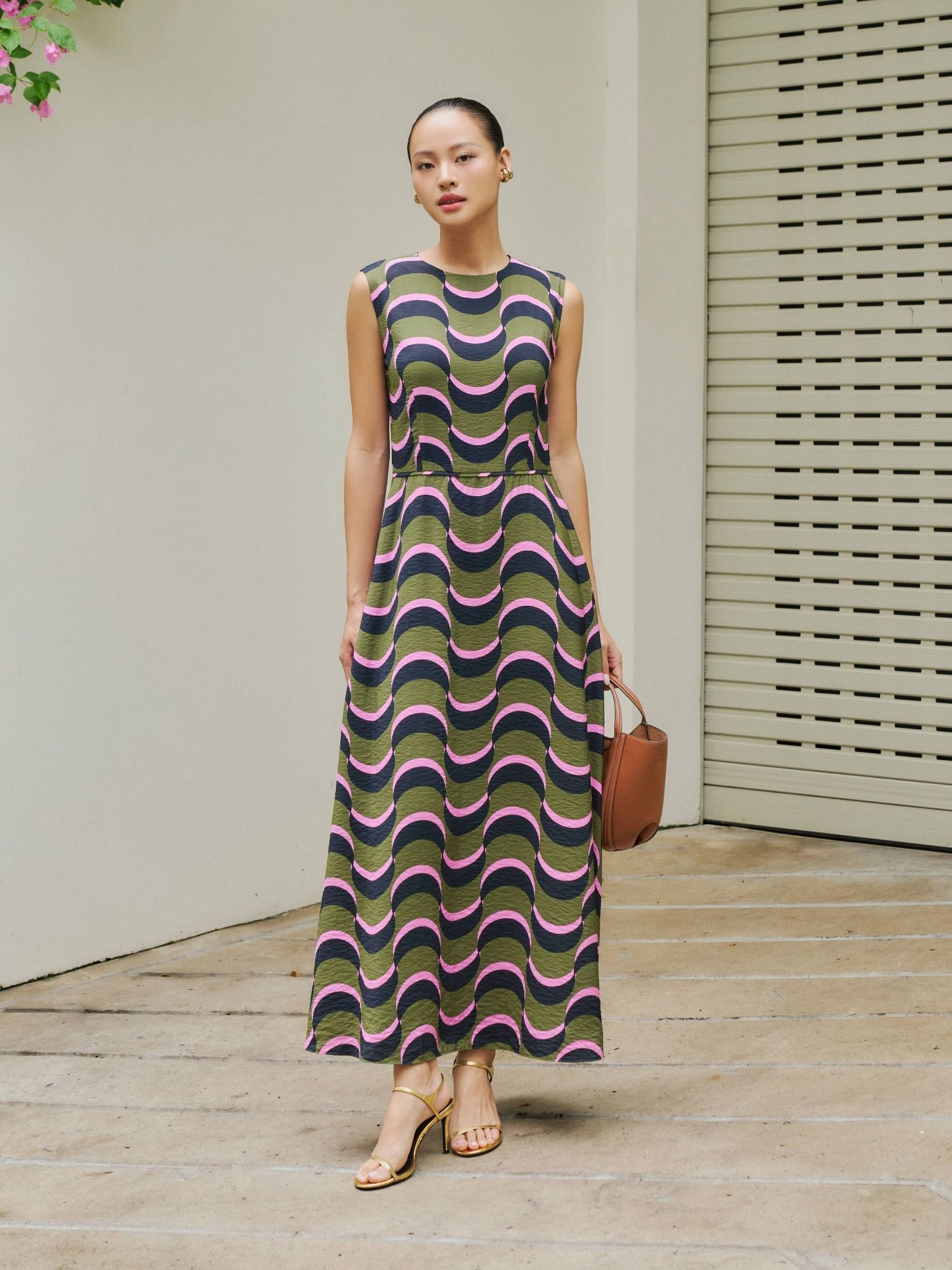 Đầm midi nhấn eo hoạ tiết | Mauve 90s Midi dress