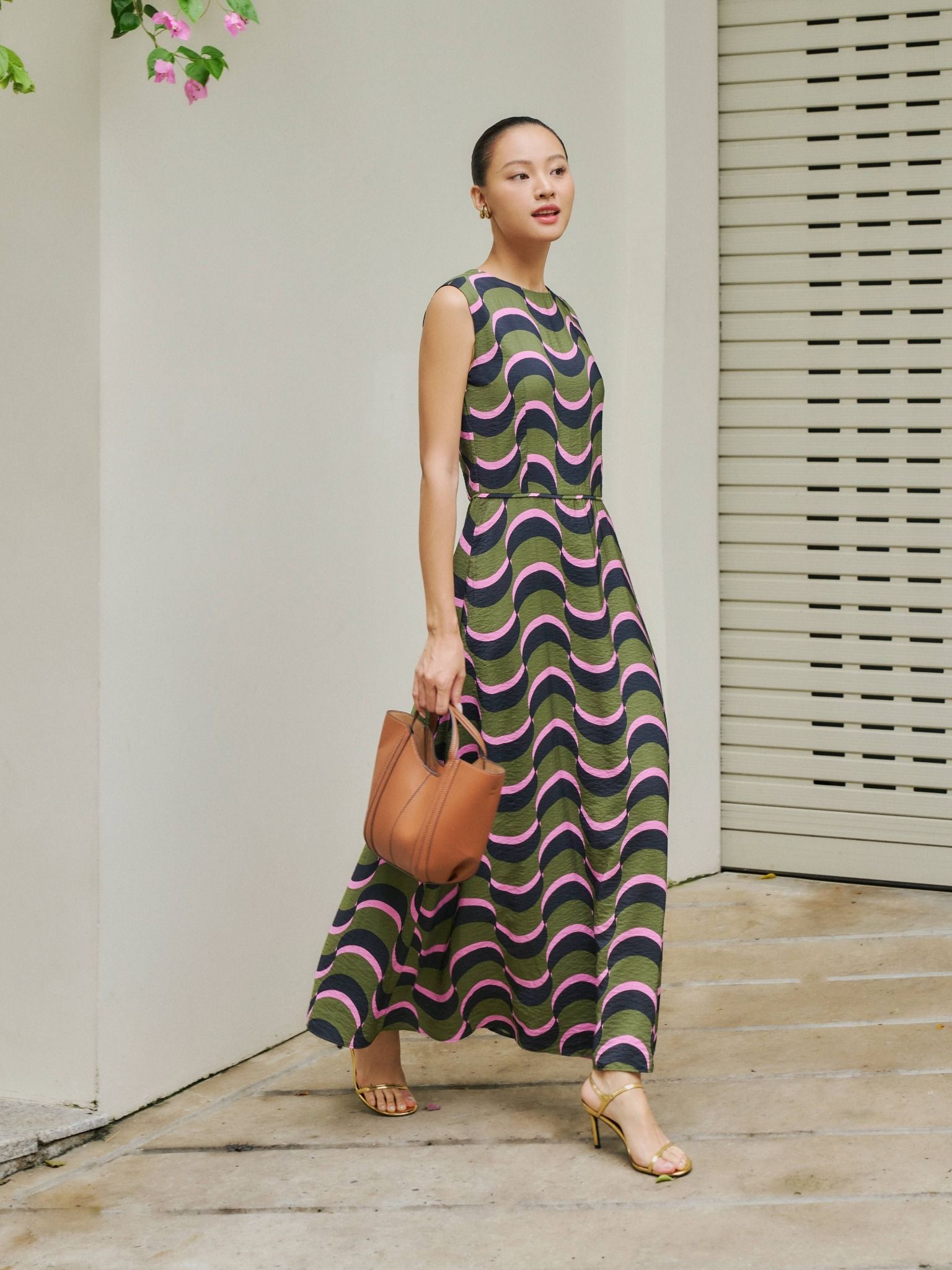 Đầm midi nhấn eo hoạ tiết | Mauve 90s Midi dress