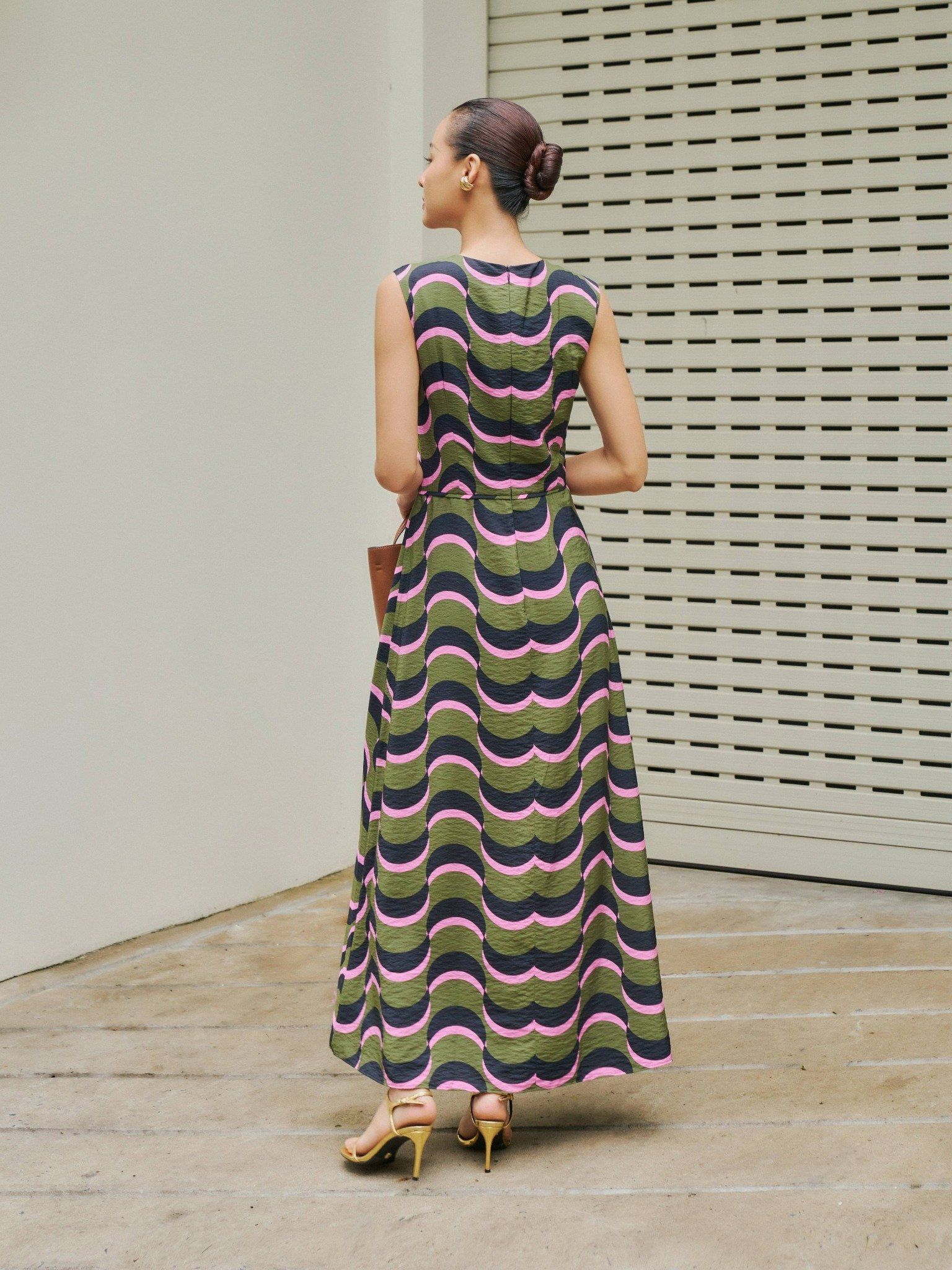 Đầm midi nhấn eo hoạ tiết | Mauve 90s Midi dress