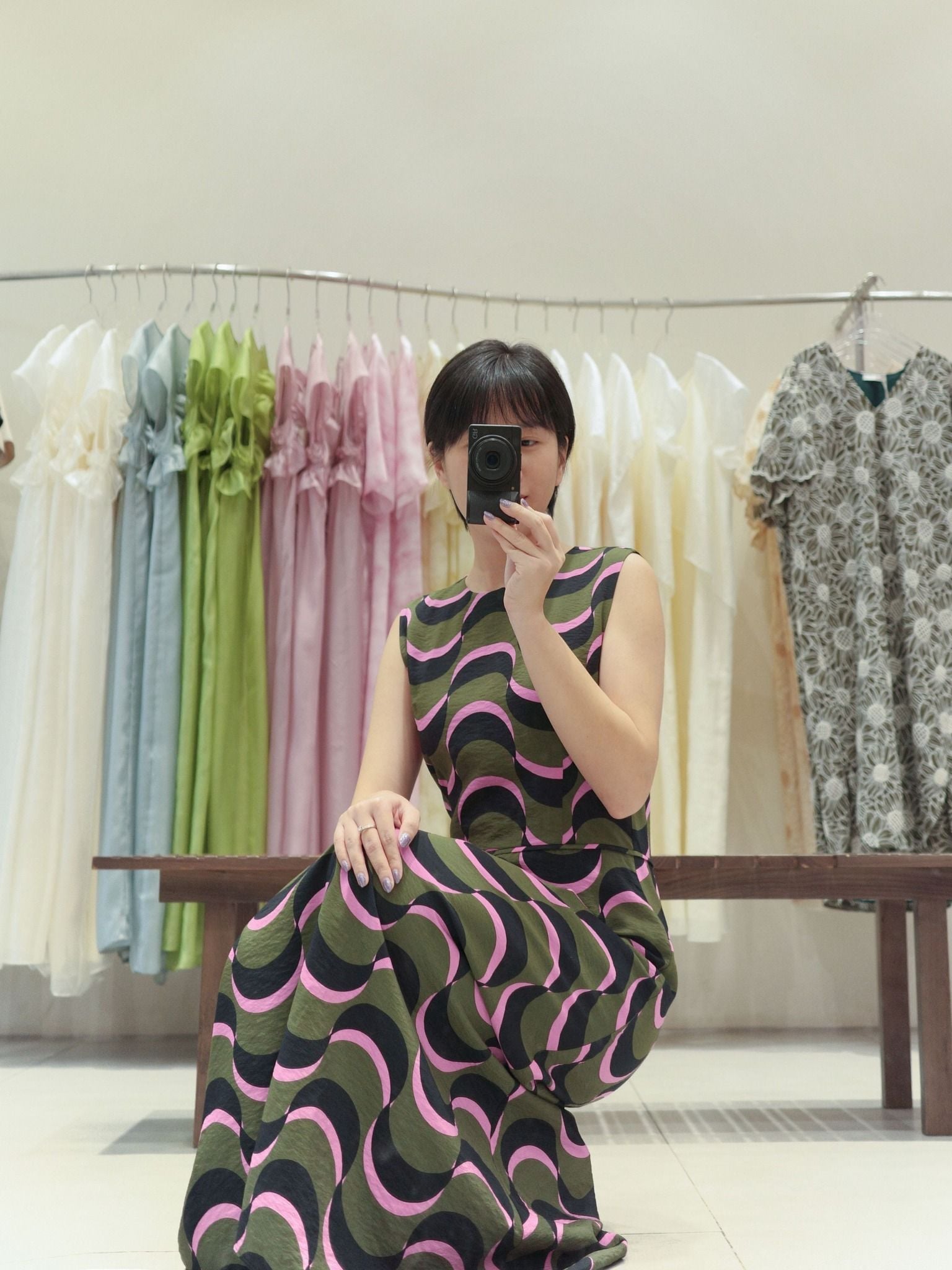 Đầm midi nhấn eo hoạ tiết | Mauve 90s Midi dress