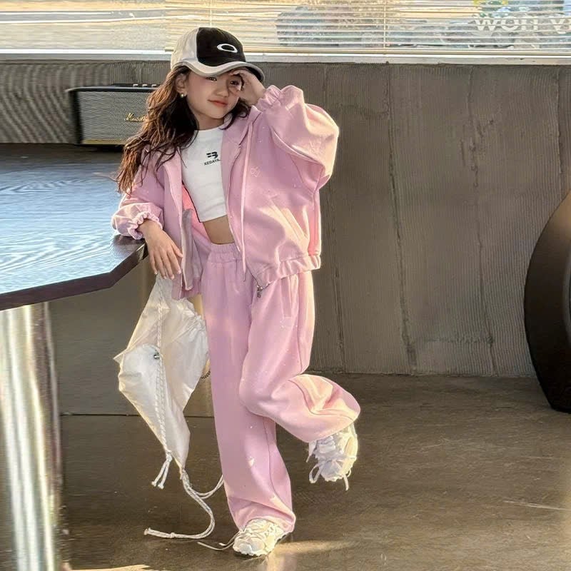 G281 SET 3 MÓN ÁO KHOÁC HỒNG + ÁO BA LỔ + QUẦN HỒNG