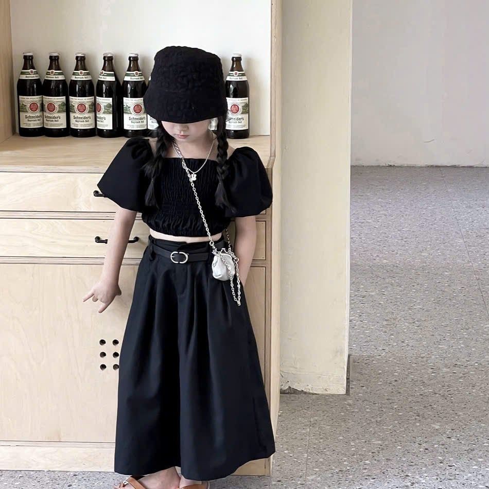 G238 SET ĐEN ÁO TAY BỒNG + QUẦN ỐNG RỘNG