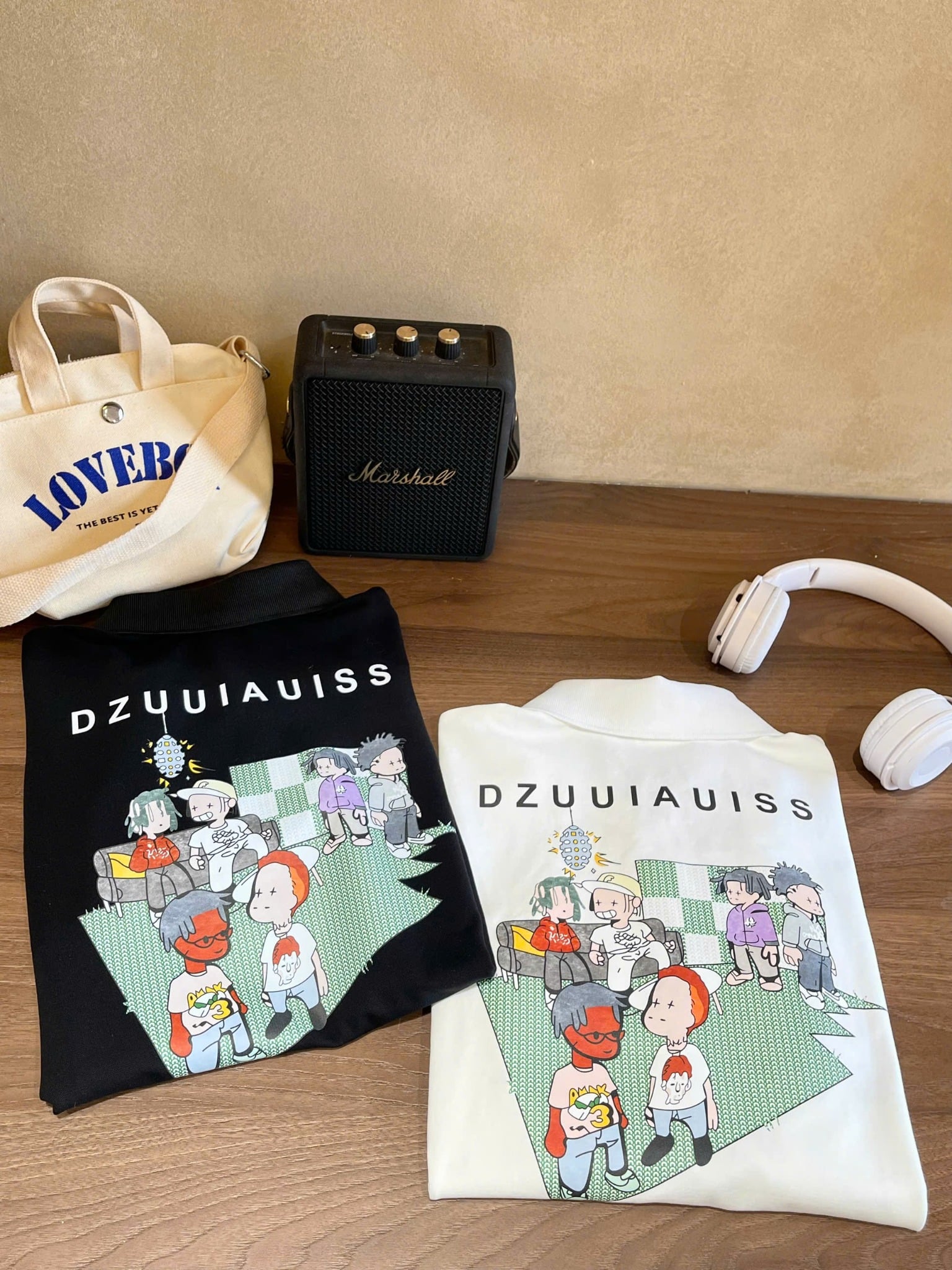 G249 SET ÁO POLO TRẮNG HOẠT HÌNH + QUẦN SHORT NÂU