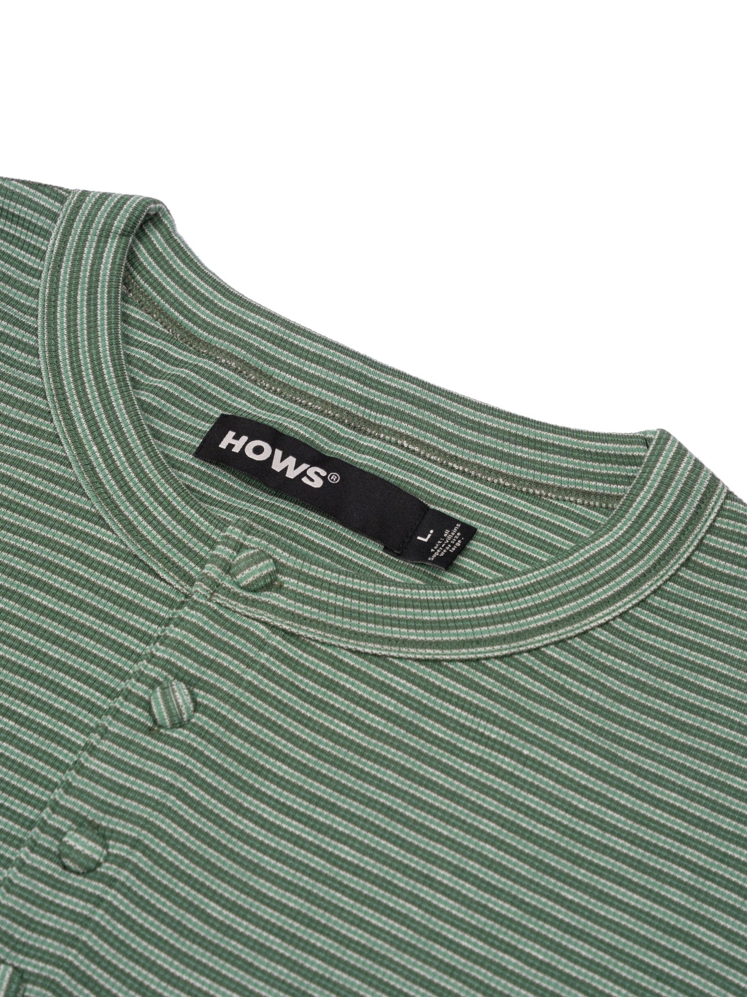 HOWS® STRIPED HENLEY LONG SLEEVE T-SHIRT / MOSS