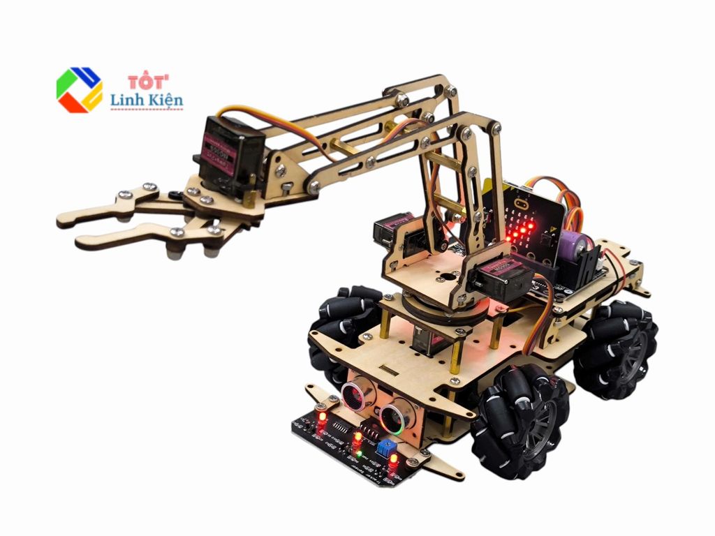 Bộ Kit Xe Cánh Tay Robot Lập Trình Microbit Kèm Dò Line, Tránh Vật Cản