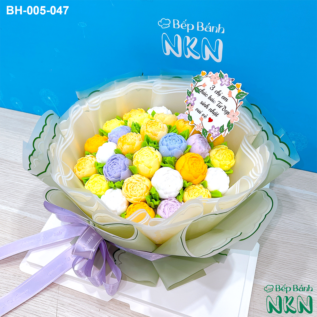 Bánh Bó Hoa Hồng Trà Nụ Tone Tím Vàng (BH-005-047) – Bếp bánh NKN