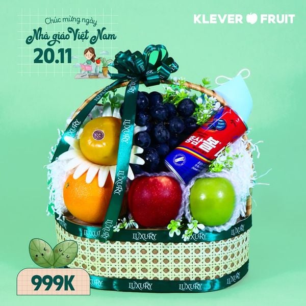 Giỏ Quà Tặng 20/11 Trái Cây Nhập Khẩu Mix Nước Hồng Sâm | Klever Fruit