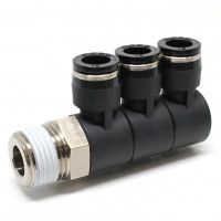 Đầu Nối Nhanh Khí Nén Ba Nhánh Cong 90° Thân Lục Giác Trụ Ren Ngoài Pi ...