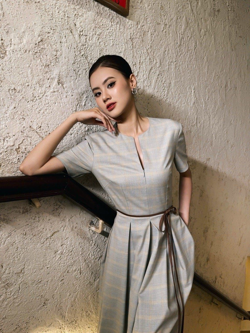 Đầm midi xòe Lê House PLY GREY ARUM