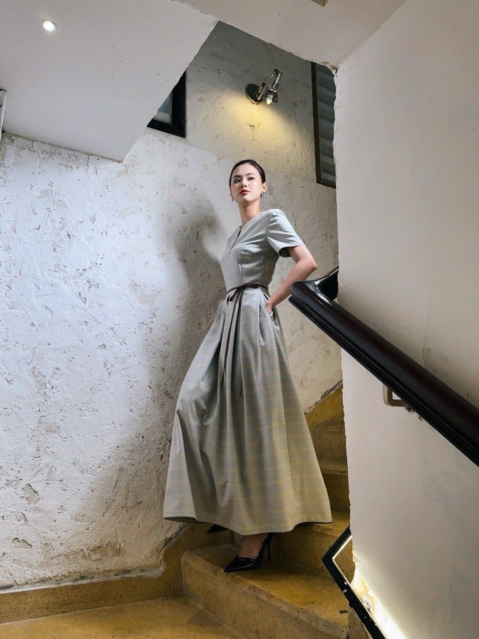 Đầm midi xòe Lê House PLY GREY ARUM