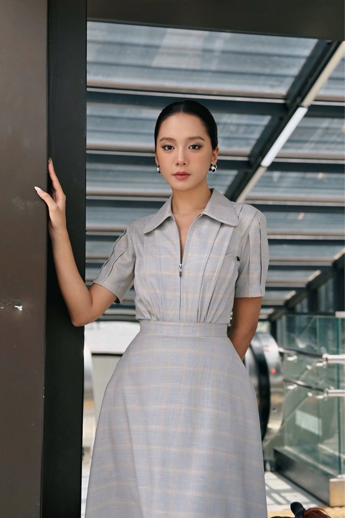 Đầm midi xòe xám Lê House GREY ARUM