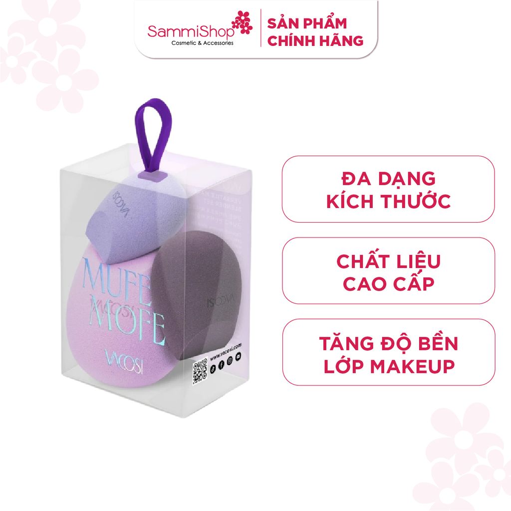 Vacosi Set 3 Bông Vát Xéo Đôi Tím Versatile Makeup Blender Set ...