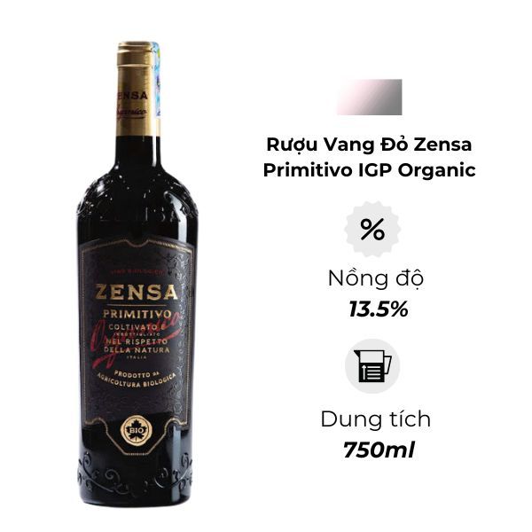 Rượu Vang Đỏ Zensa Primitivo IGP Organic - Chai 750ml 13,5% – Cỏ Sáu Lá ...