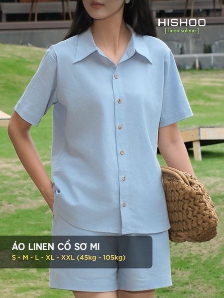 Áo Sơ Mi Nữ Nút GỗRelax Form Rộng, Cổ Thường, Lai Ngang Linen Solene V