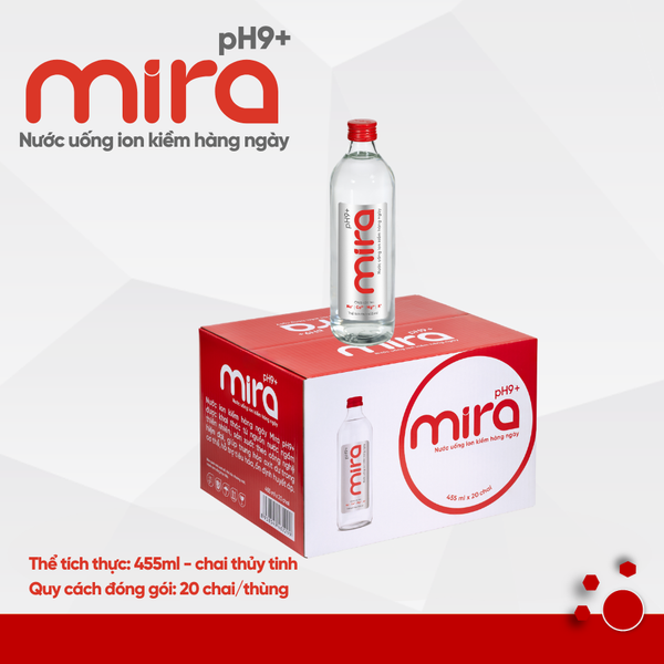 Nước uống ion kiềm Mira pH9+ 455ml - Phiên bản chai thủy tinh cao cấp ...